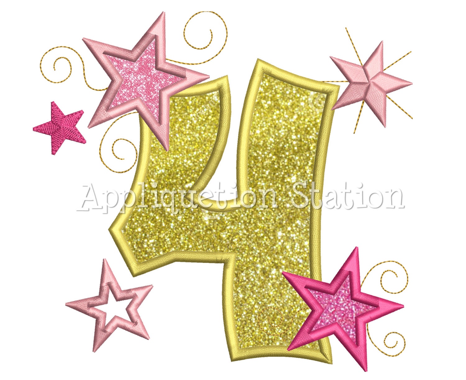 Star Number Four 4th Birthday Applique Machine Embroidery Design 4 ...