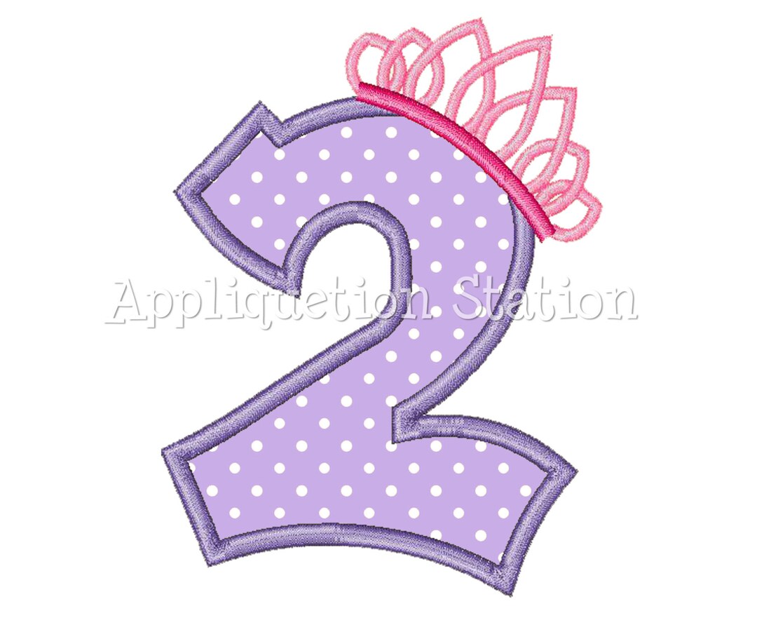 Number Two Tiara Crown 2nd Birthday Applique Machine Embroidery Design ...