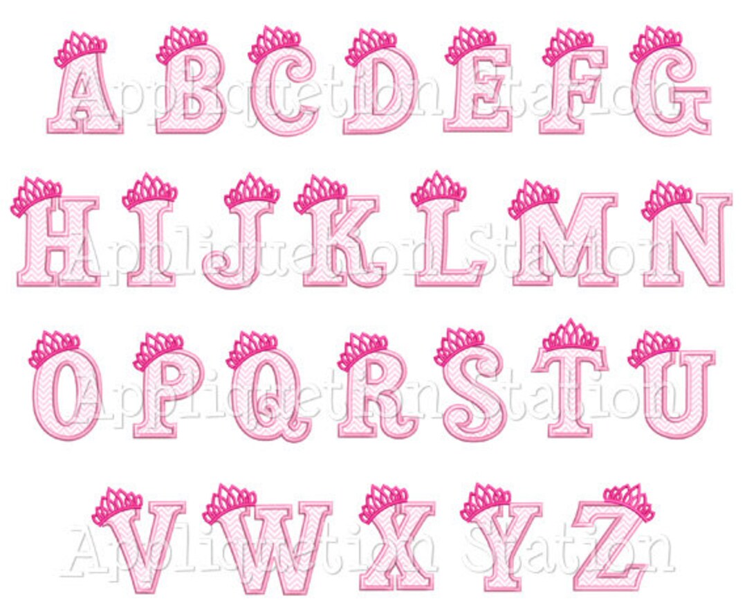 BX Applique Font Full Tiara Alphabet Set Machine Embroidery Design Girl ...
