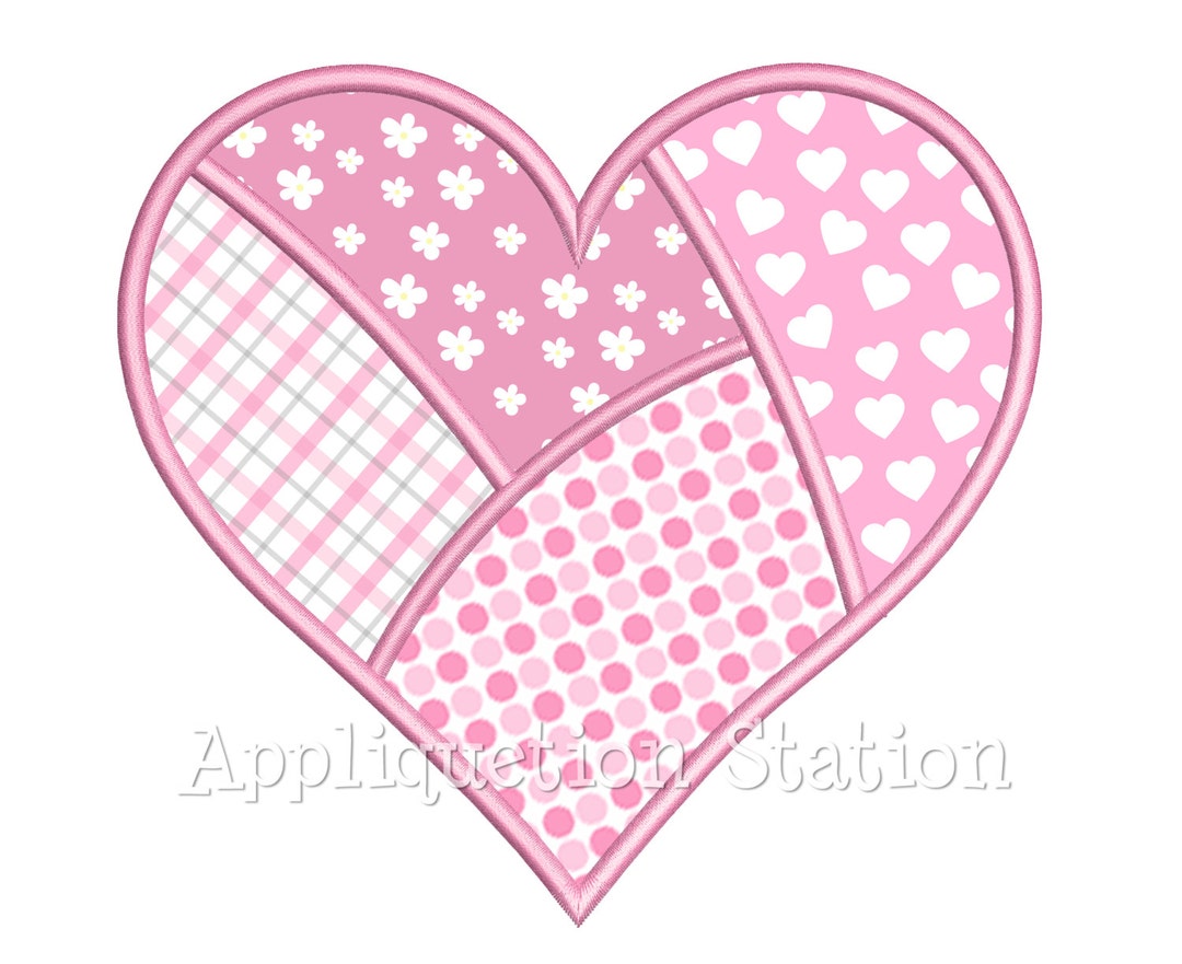 Patchwork Heart Applique Machine Embroidery Design Valentine Pink Red ...