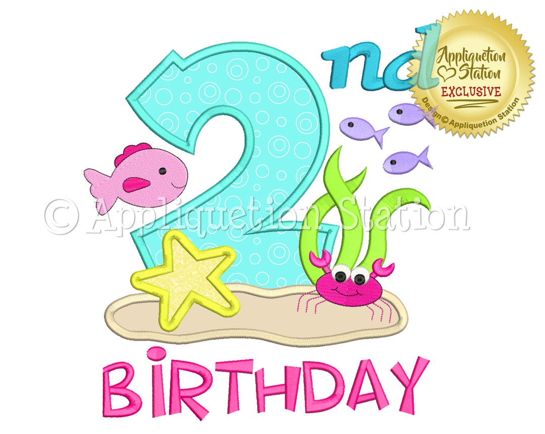 My 2nd Birthday Under the Sea Number Two Applique Machine - Etsy