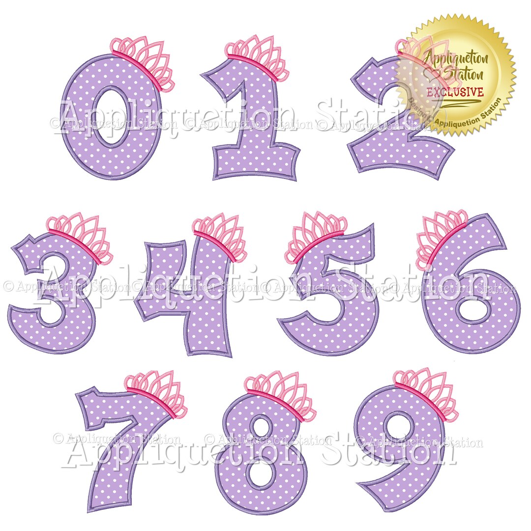 Princess Tiara Birthday Numbers Set Applique Machine Embroidery Design ...