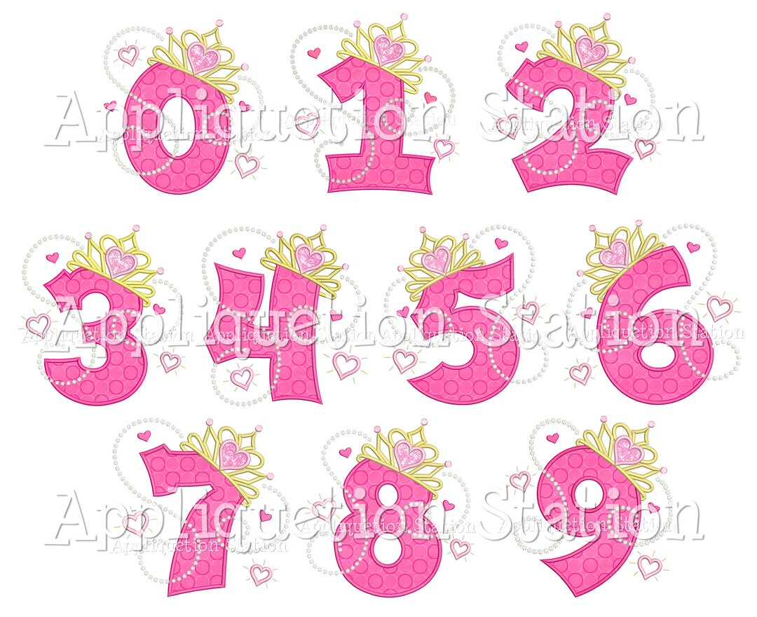 BX Princess Tiara Pearls Numbers Set 0-9 Applique Machine - Etsy