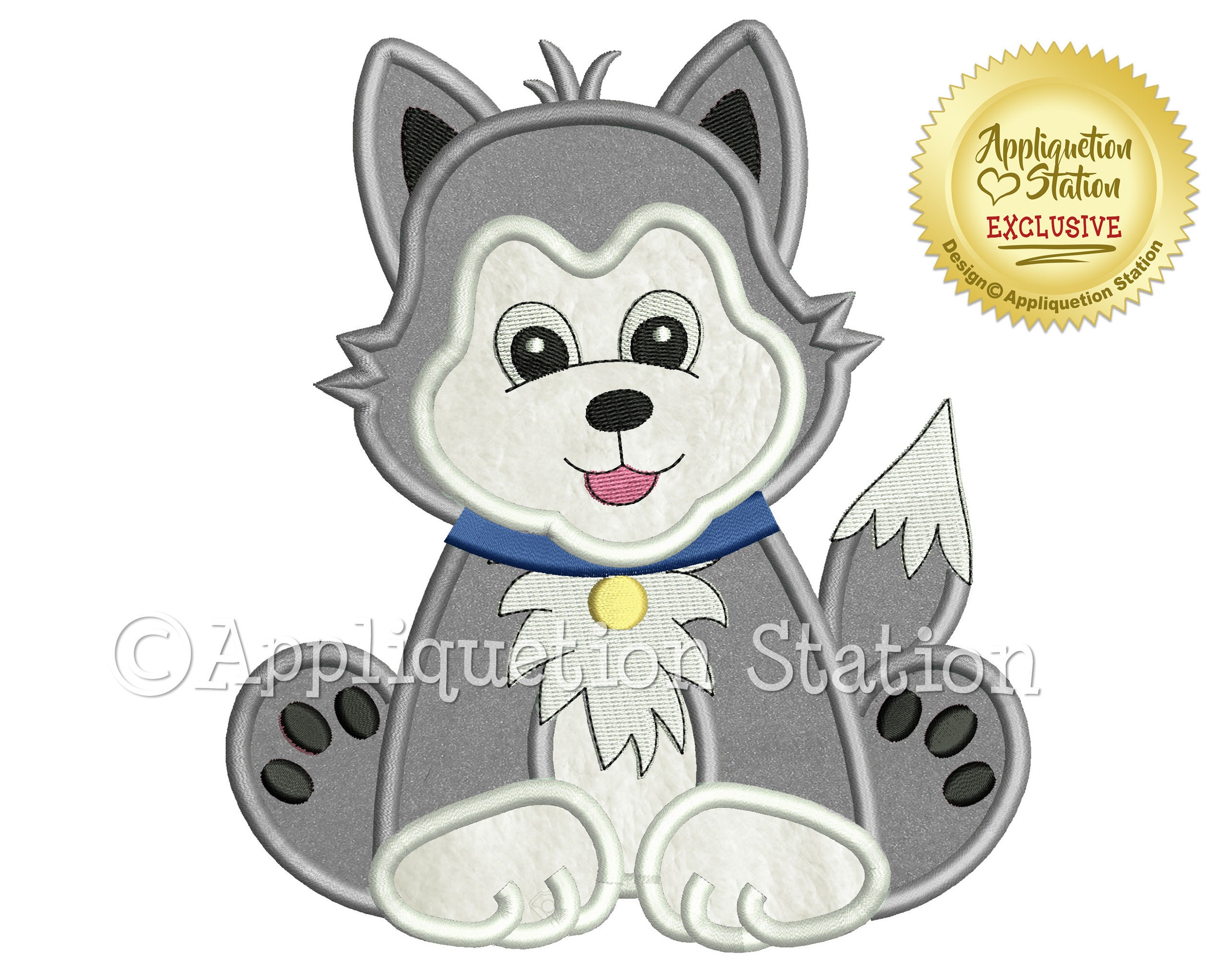 Applique Husky Machine Embroidery Design Cute Baby Puppy Dog - Etsy