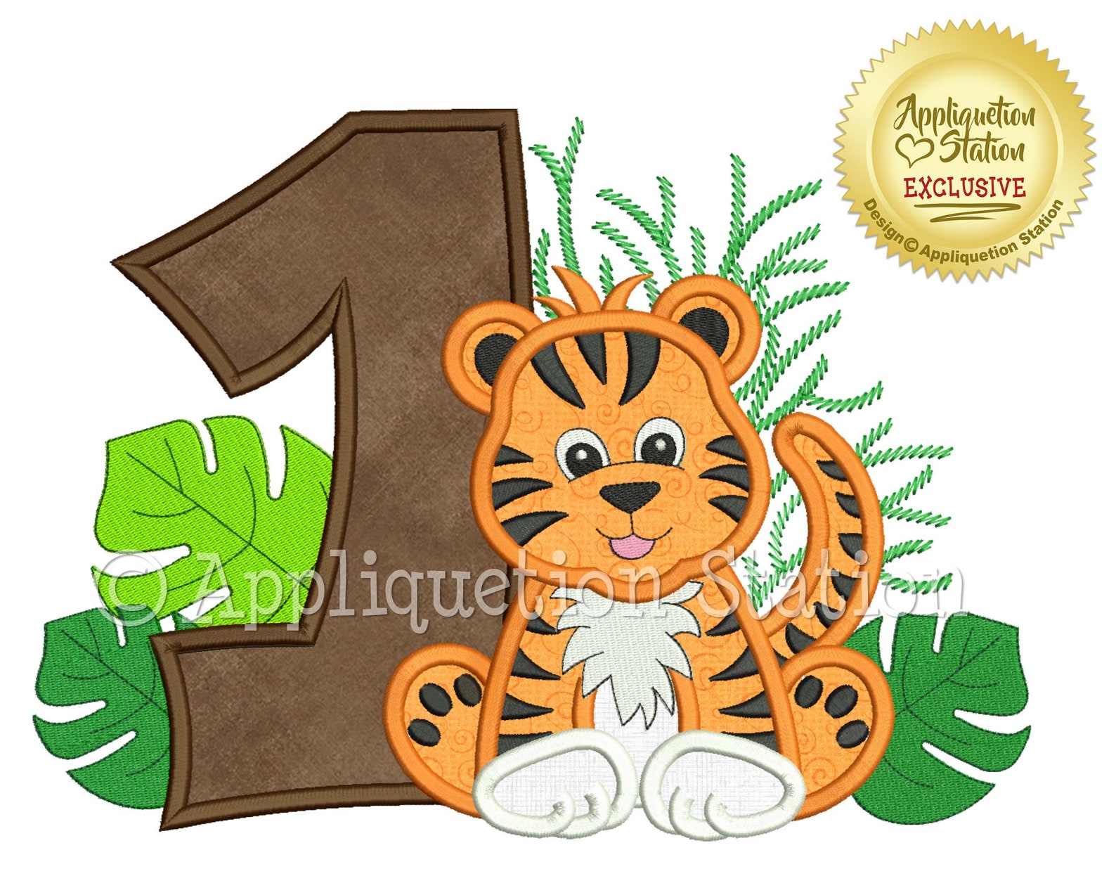 Tiger Number 1 Birthday Applique Machine Embroidery Design - Etsy