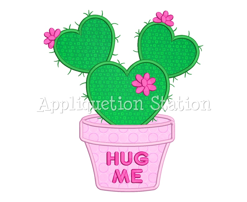 Cactus Hug Me Heart Applique Machine Embroidery Design Flower Valentine ...