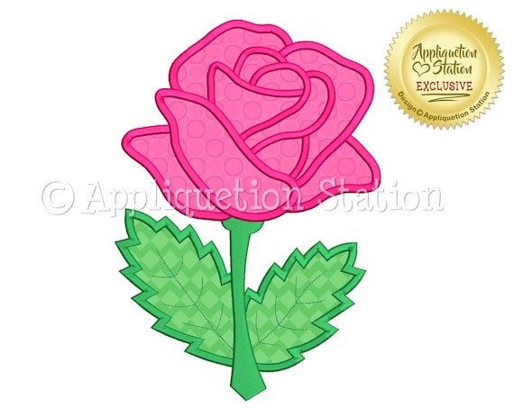Rose Single Stem Applique Machine Embroidery Design Valentine - Etsy