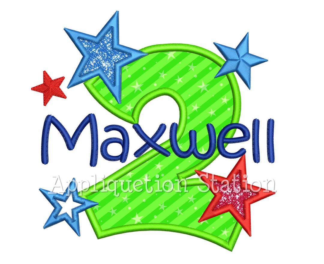 Boys Star Number 2 Birthday Applique Machine Embroidery Design Two 2nd ...