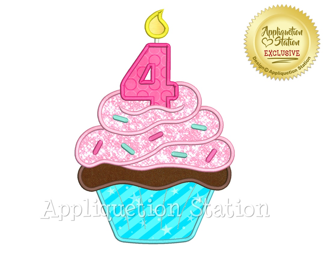 Birthday Cupcake Number 4 Applique Machine Embroidery Design - Etsy