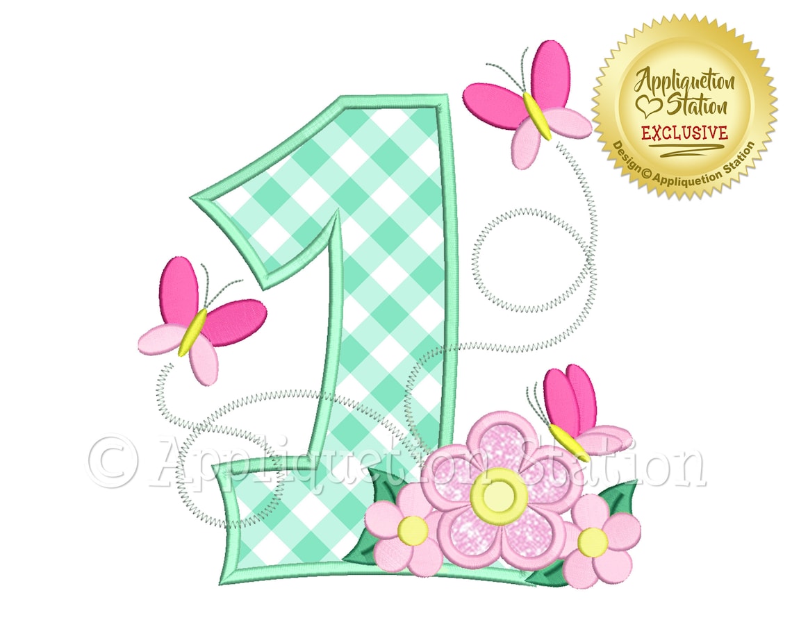 Butterfly Number 1 Applique Machine Embroidery Design Birthday | Etsy
