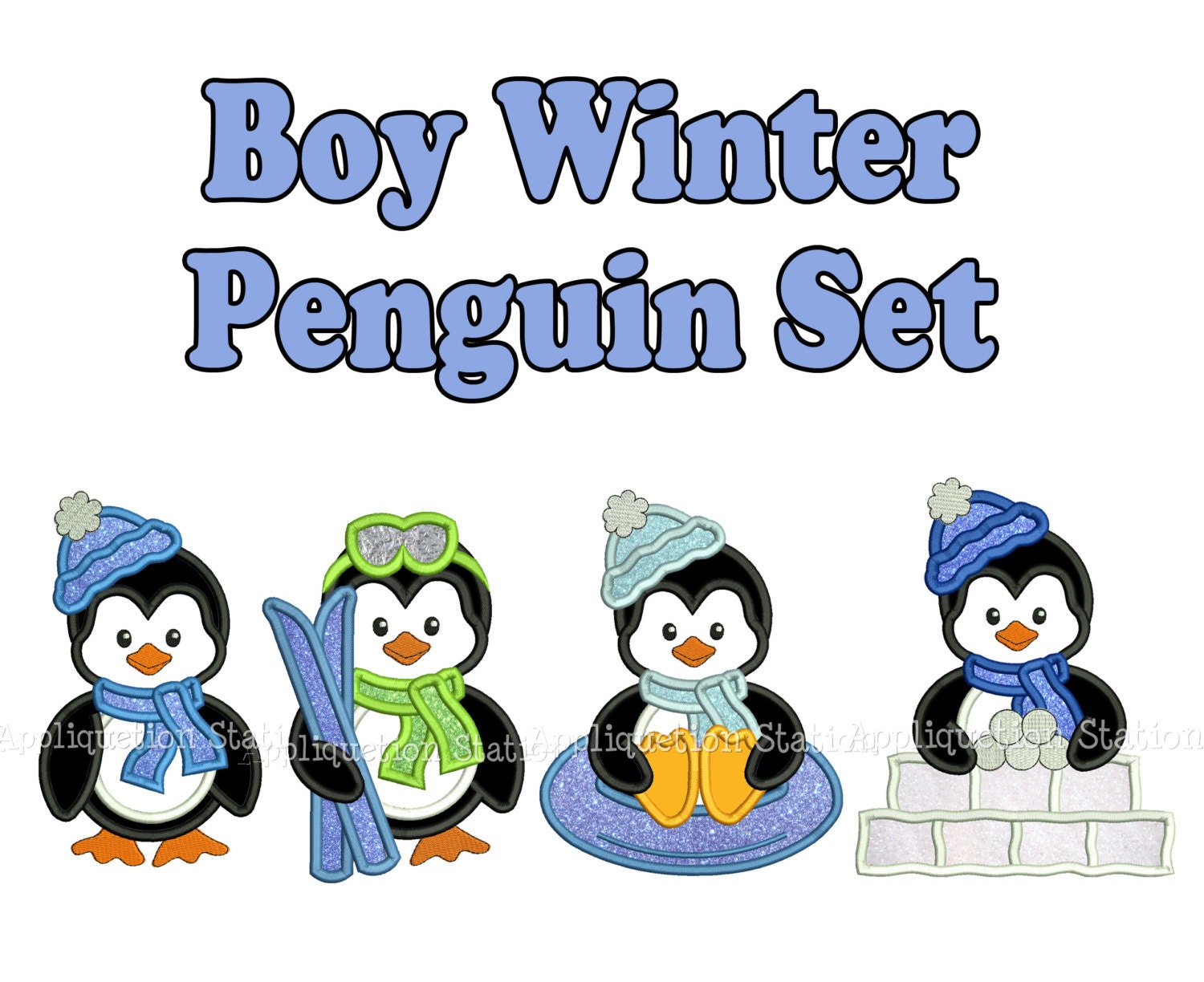 Penguin Boy Set of 4 Applique Machine Embroidery Design Cute | Etsy