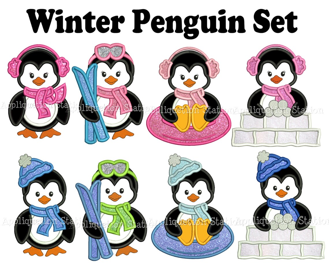 Cute Complete Winter Penguin Set Applique Machine Embroidery - Etsy