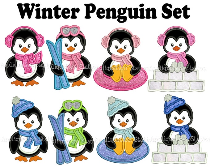 Cute Winter Penguin Full Complete Set of 8 Applique Machine - Etsy