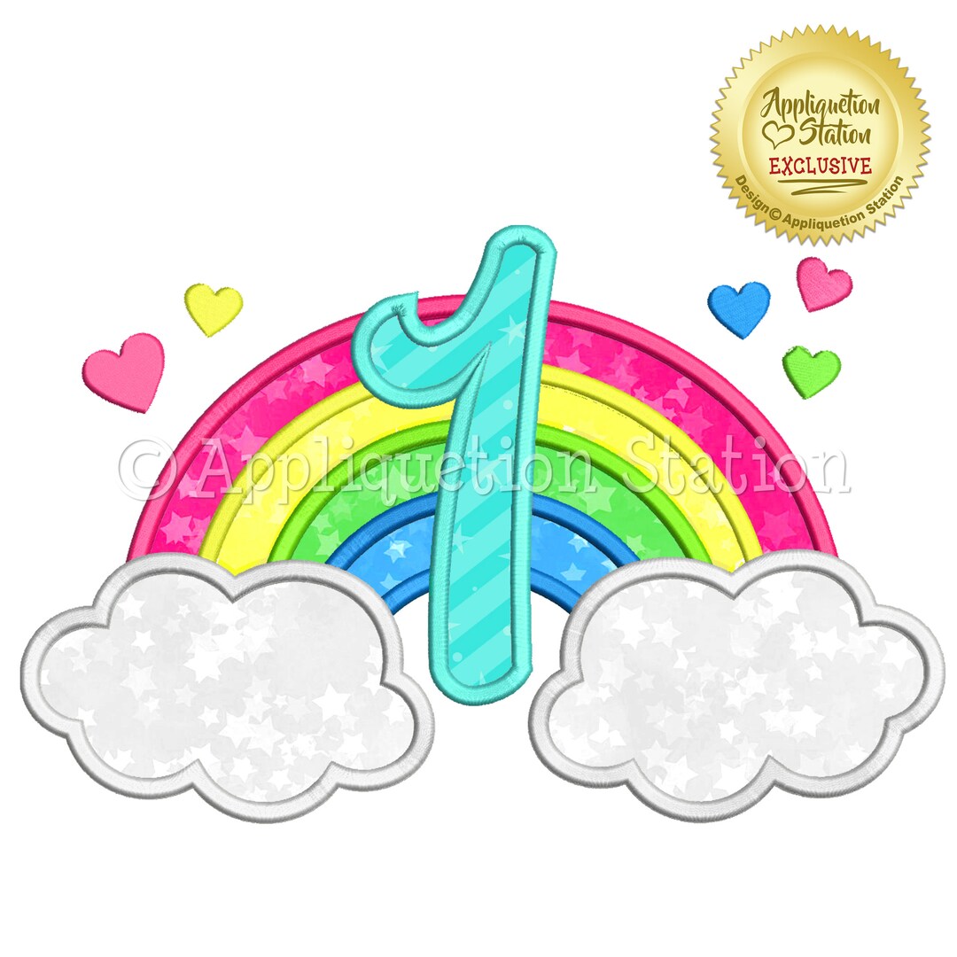 Rainbow #1 Applique Machine Embroidery Design Birthday Number One First ...