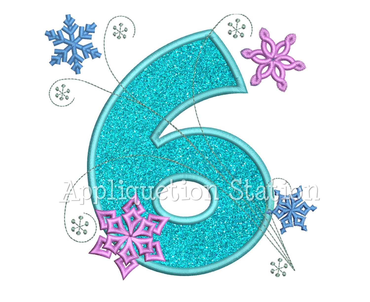 Snowflakes Number Six 6th Birthday Applique Machine Embroidery | Etsy