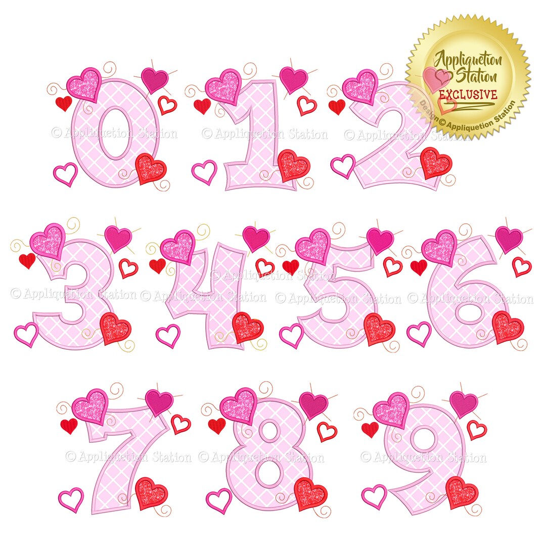 BX Heart Numbers Set Birthday Applique Machine Embroidery Valentine ...