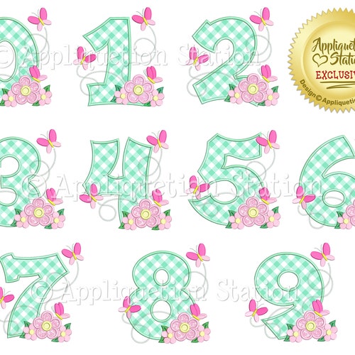 Bow Numbers Birthday Set Applique Digital Machine Embroidery - Etsy