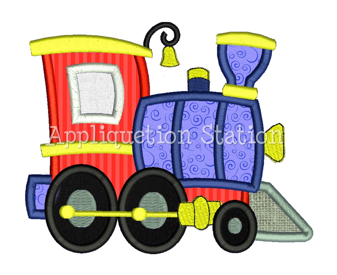 Train Engine Applique Machine Embroidery Design Boy Blue Red Locomotive ...