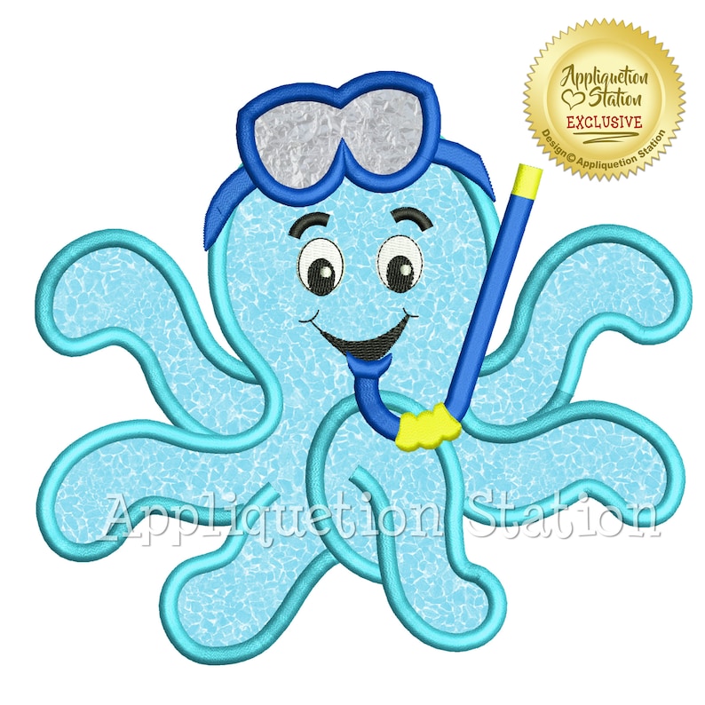 Octopus Scuba Applique Machine Embroidery Design Snorkle Snorkling Boy ...