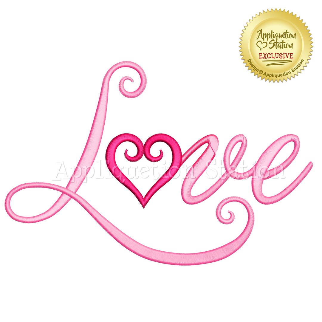 Love Script With Heart Machine Embroidery Design Valentine Pink ...