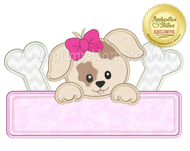 Puppy Name Plate Girl Applique Machine Embroidery Design Baby - Etsy