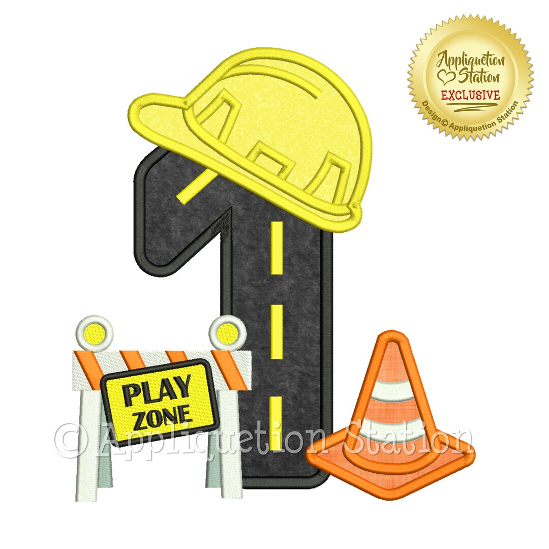 Construction Road Number 3 Birthday Applique Machine Embroidery Design ...