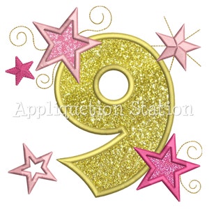 Star Number Nine 9th Birthday Applique Machine Embroidery Design ...