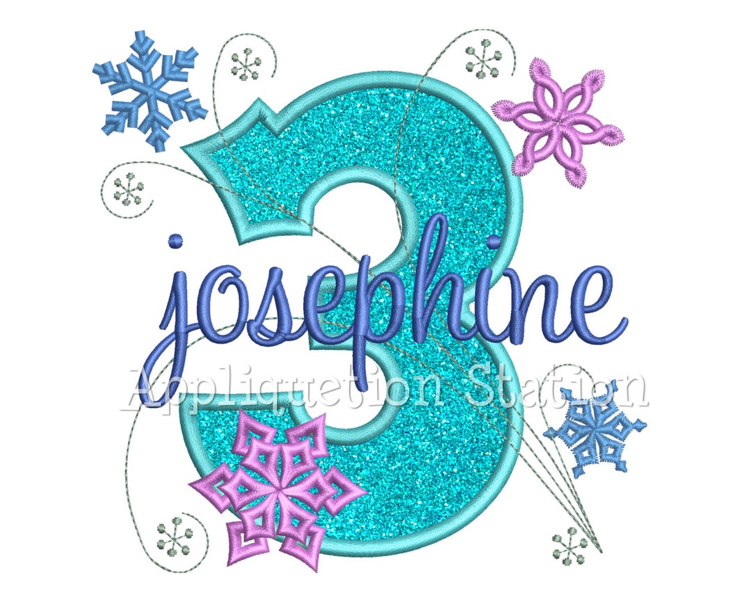 Snowflakes Number Three 3rd Birthday Applique Machine Embroidery Design ...