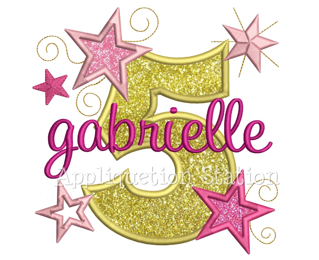 Star Number Five 5th Birthday Applique Machine Embroidery Design Fifth ...