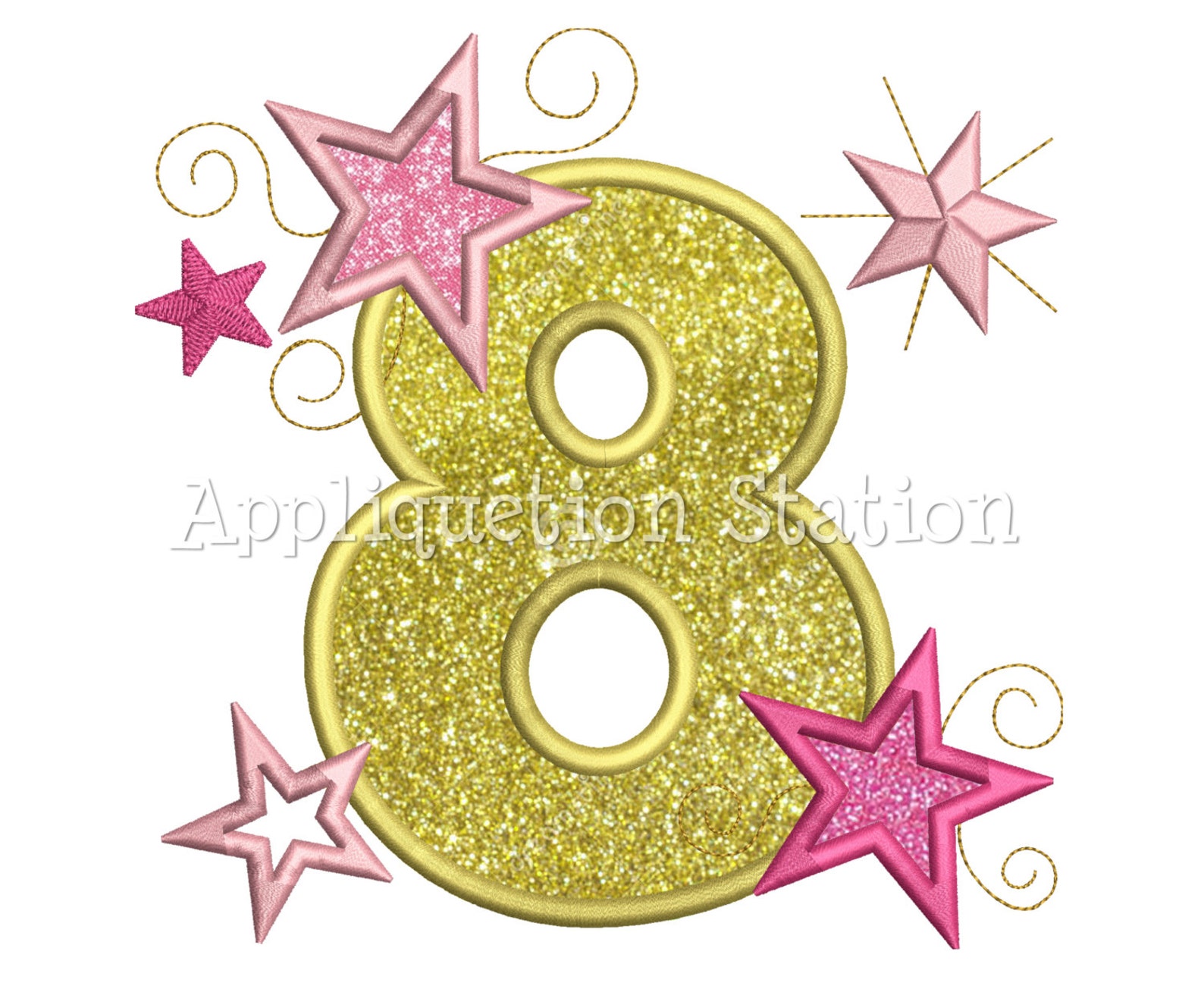 Star Number Eight 8th Birthday Applique Machine Embroidery Design ...