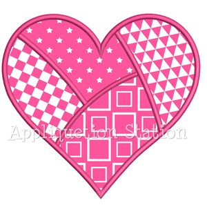Patchwork Heart Applique Machine Embroidery Design Valentine Pink Red ...