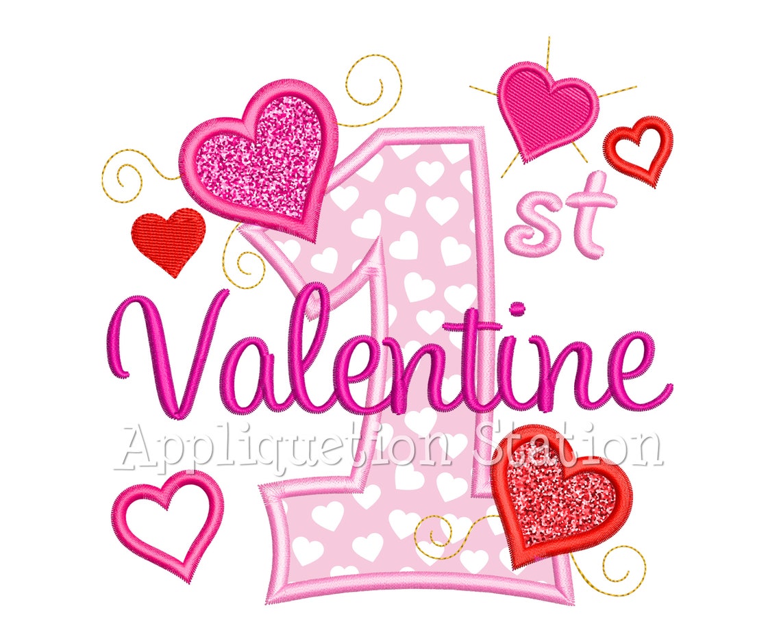 1st Valentine Number One Hearts Applique Machine Embroidery Design ...