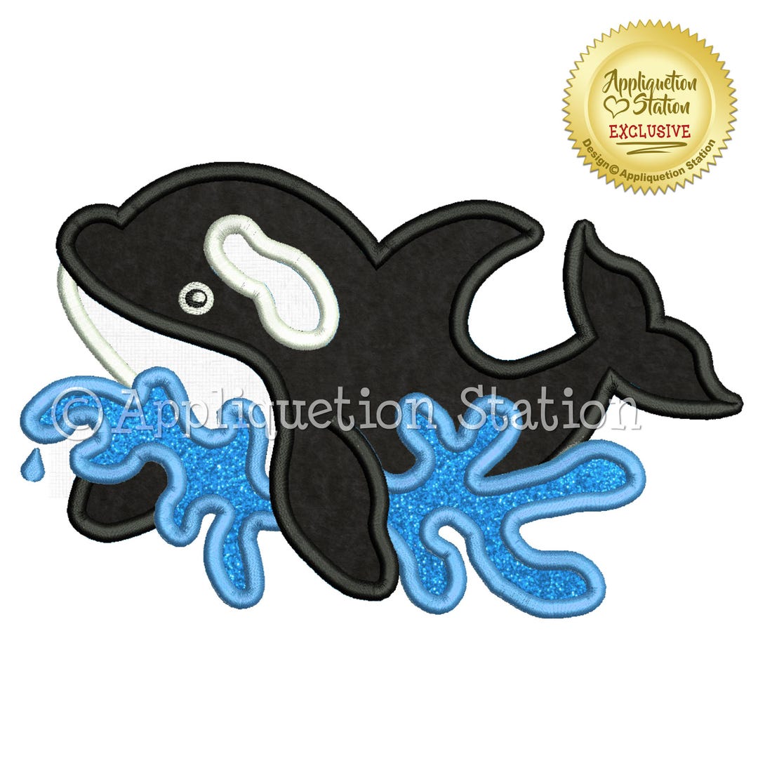 Cute Killer Whale Splashing Orca Applique Machine Embroidery Design Sea ...