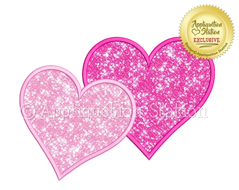 Heart Duo Applique Machine Embroidery Design Valentine Pink | Etsy