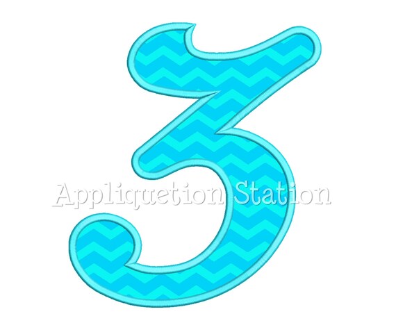 Script Number 3 Applique Machine Embroidery Design cursive | Etsy