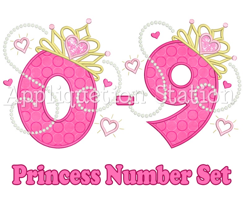 BX Princess Tiara Pearls Numbers Set 0-9 Applique Machine | Etsy
