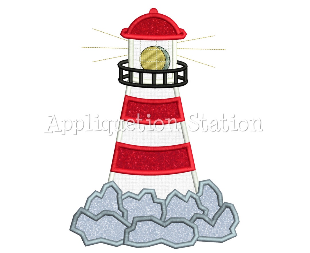 Lighthouse on Rocks Applique Machine Embroidery Design Pattern Nautical ...
