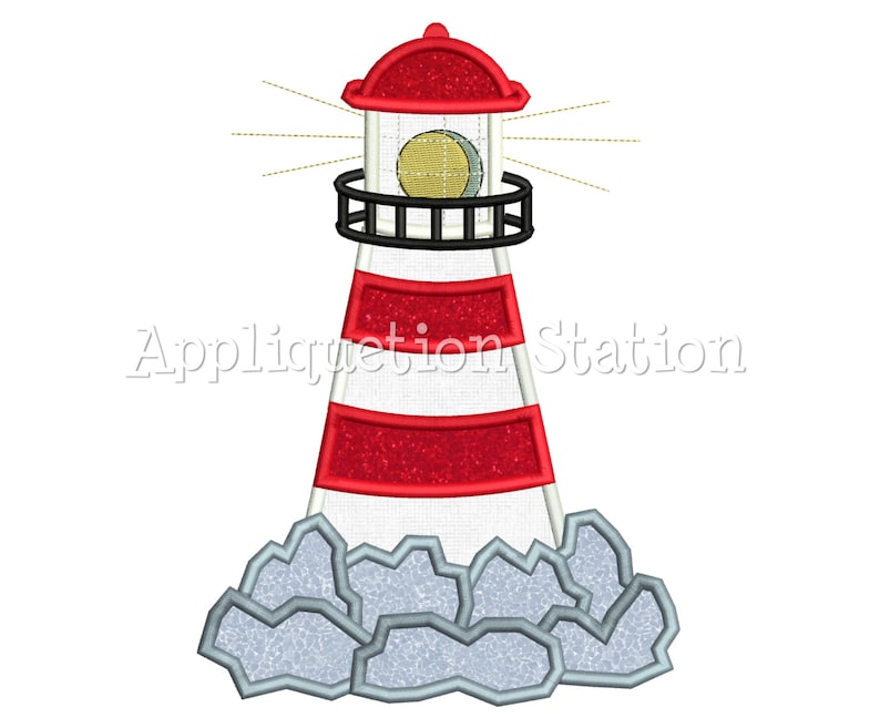 Lighthouse on Rocks Applique Machine Embroidery Design Pattern Nautical ...