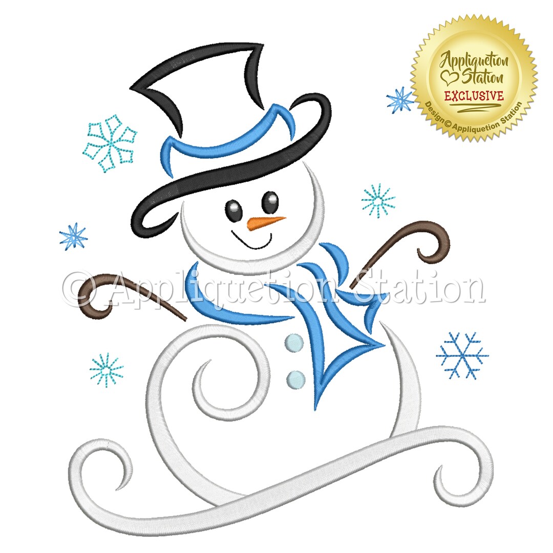 Swirly Snowman Line Art Machine Embroidery Design Holiday Christmas ...