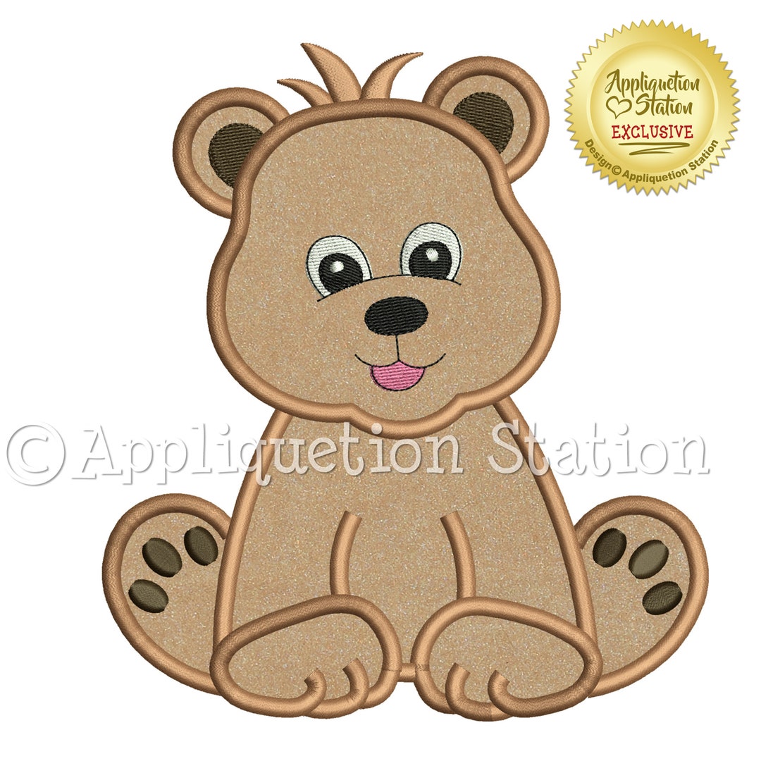Applique Bear Machine Embroidery Design Zoo Baby Cub Boy Cute Animal ...