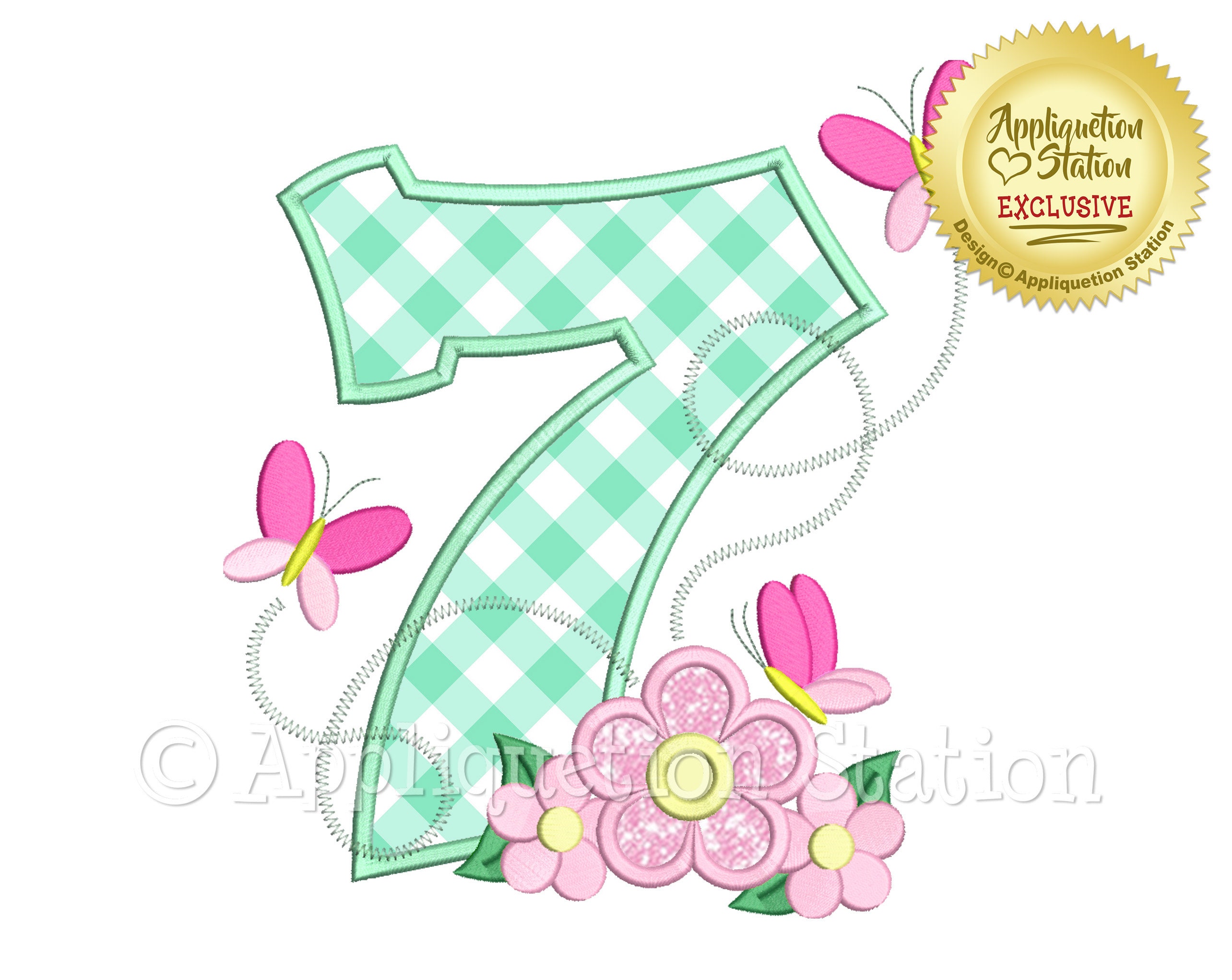 Butterfly Number 7 Applique Machine Embroidery Design Birthday | Etsy