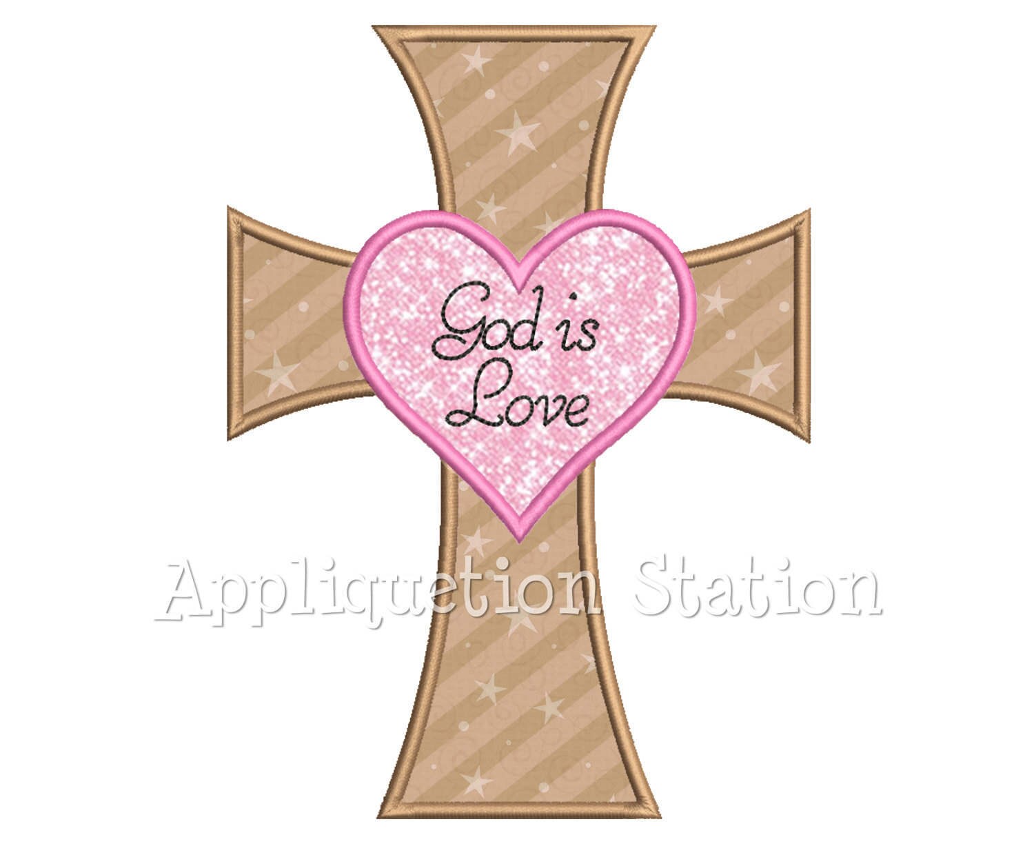 Cross With Heart God is Love Applique Machine Embroidery Design He is ...