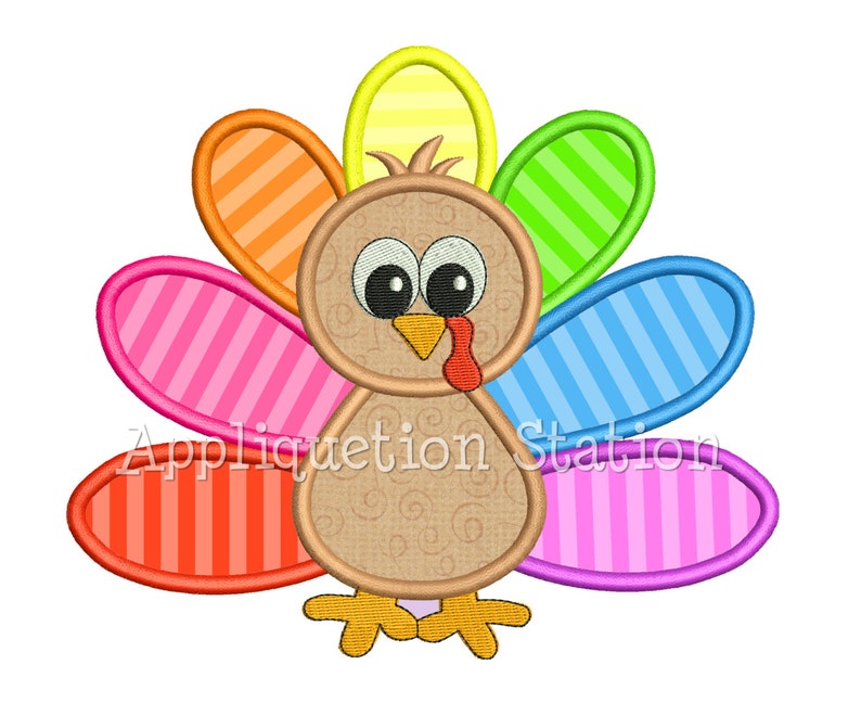 Rainbow Turkey Applique Machine Embroidery Design Multicolor Harvest ...