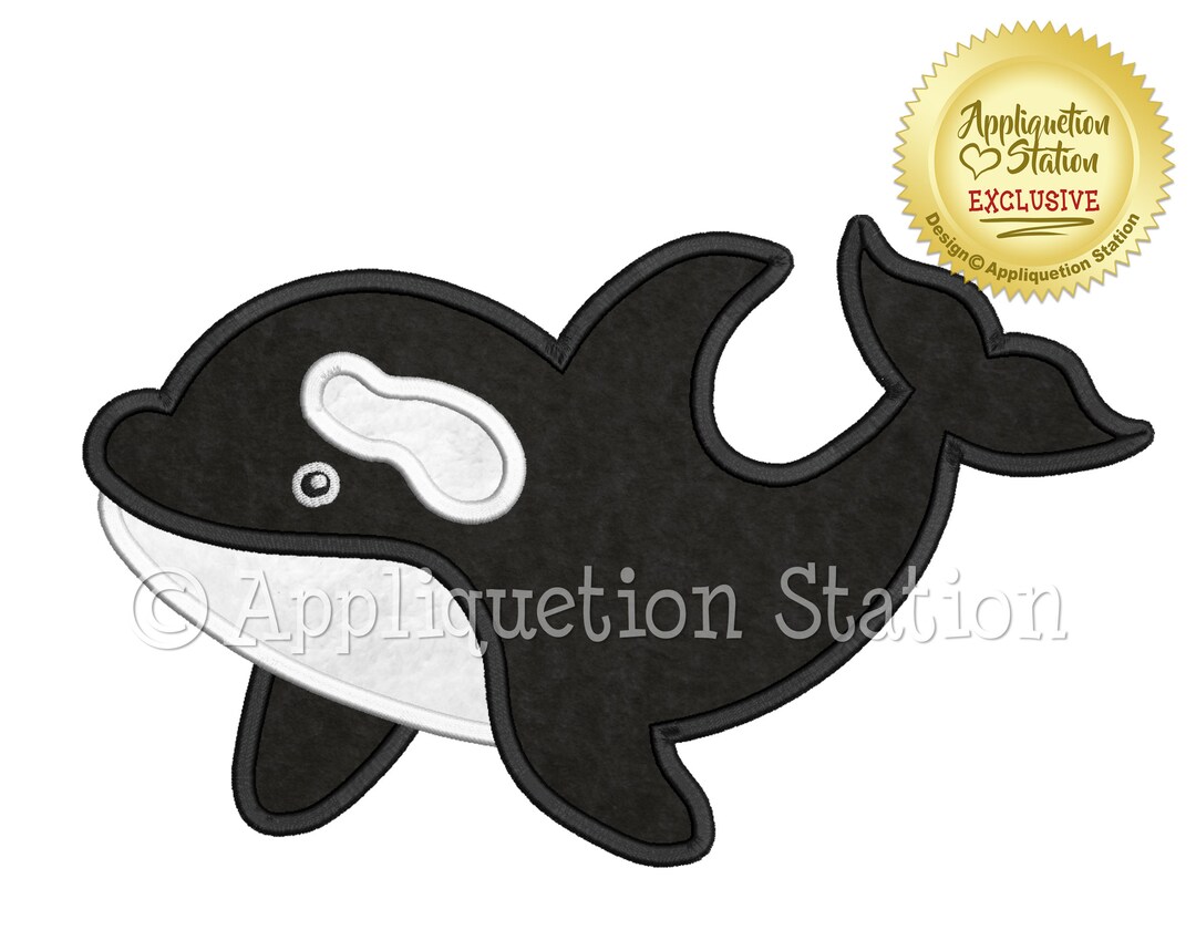 Cute Killer Whale Orca Applique Machine Embroidery Design Sea Creature ...