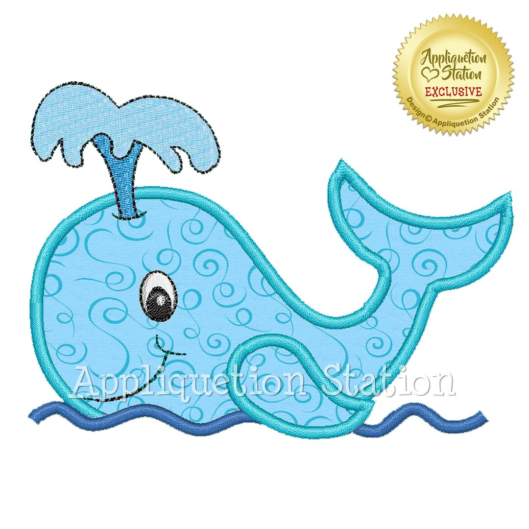 Whale Applique Machine Embroidery Design Blue Boy or Girl Nautical ...