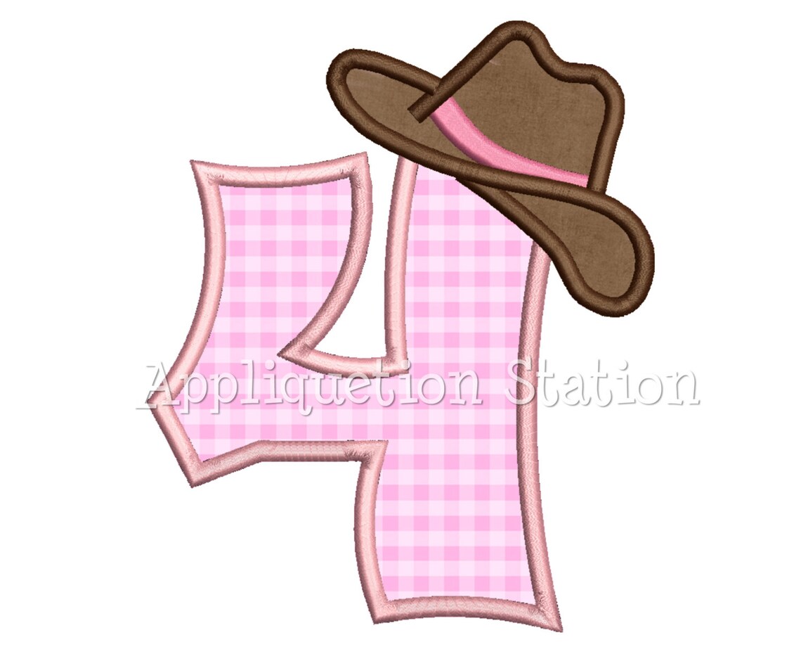 Number Four Cowgirl Hat 4th Birthday Applique Machine - Etsy