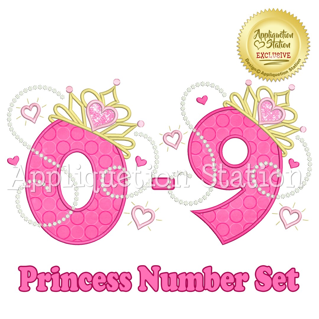 BX Princess Tiara + Pearls Numbers Set 0-9 Applique Machine Embroidery ...