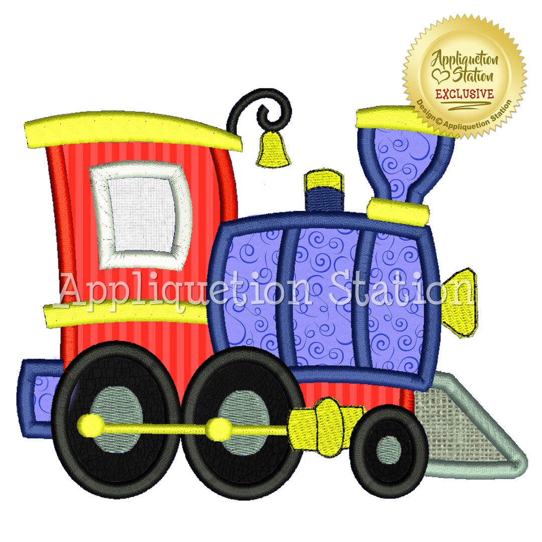 Train Engine Applique Machine Embroidery Design Boy Blue Red Locomotive ...