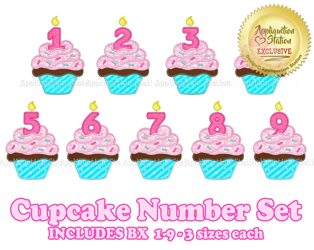 BX Birthday Cupcake Candle Number Set Applique Machine - Etsy