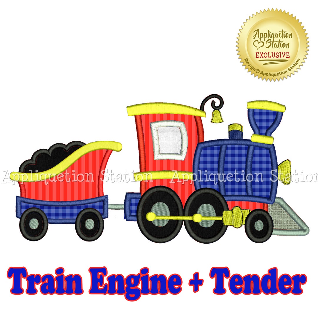 Train Engine and Tender Applique Machine Embroidery Design Boy Blue Red ...